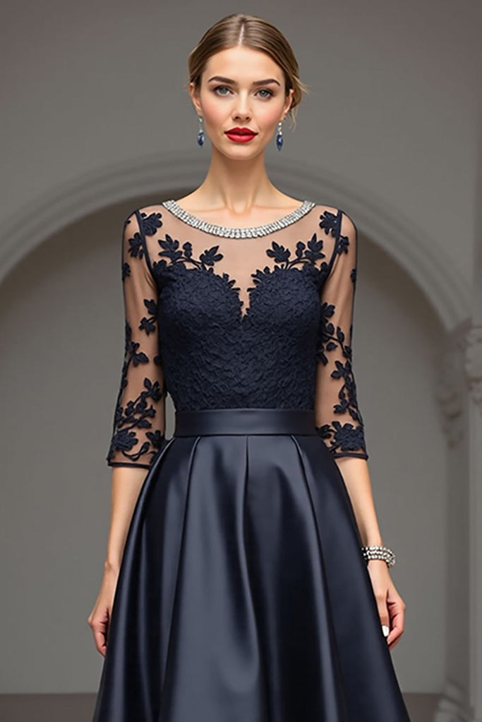 WEDTREND Women Navy Mother Of The Bride Dress With Appliques 3/4 Sleeve ...