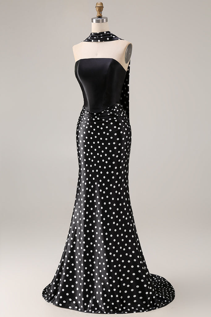 WEDTREND Women Black White Dot Long Prom Dress Strapless Mermaid ...