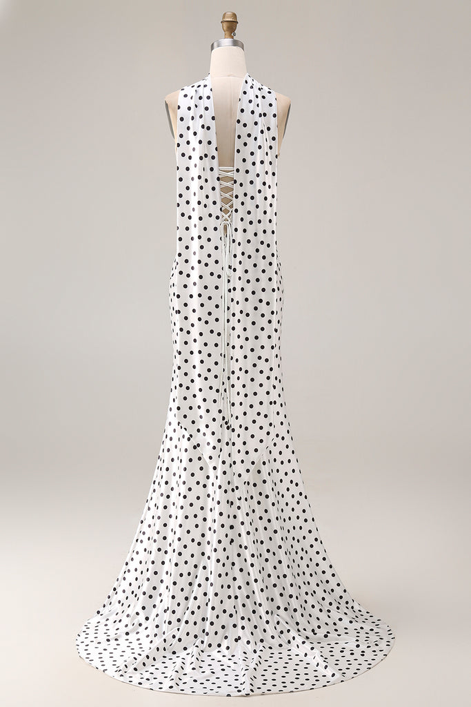 WEDTREND Women Black White Dot Long Prom Dress Strapless Mermaid ...