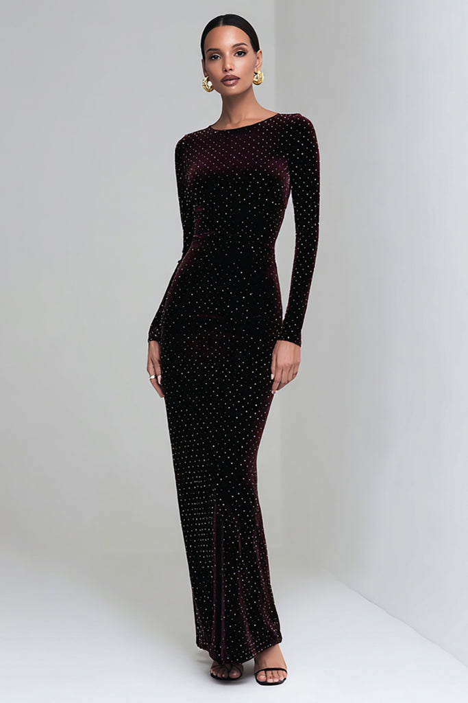 WEDTREND Women Sparkly Coffee Formal Dress Bateau Neck Sheath Velvet ...