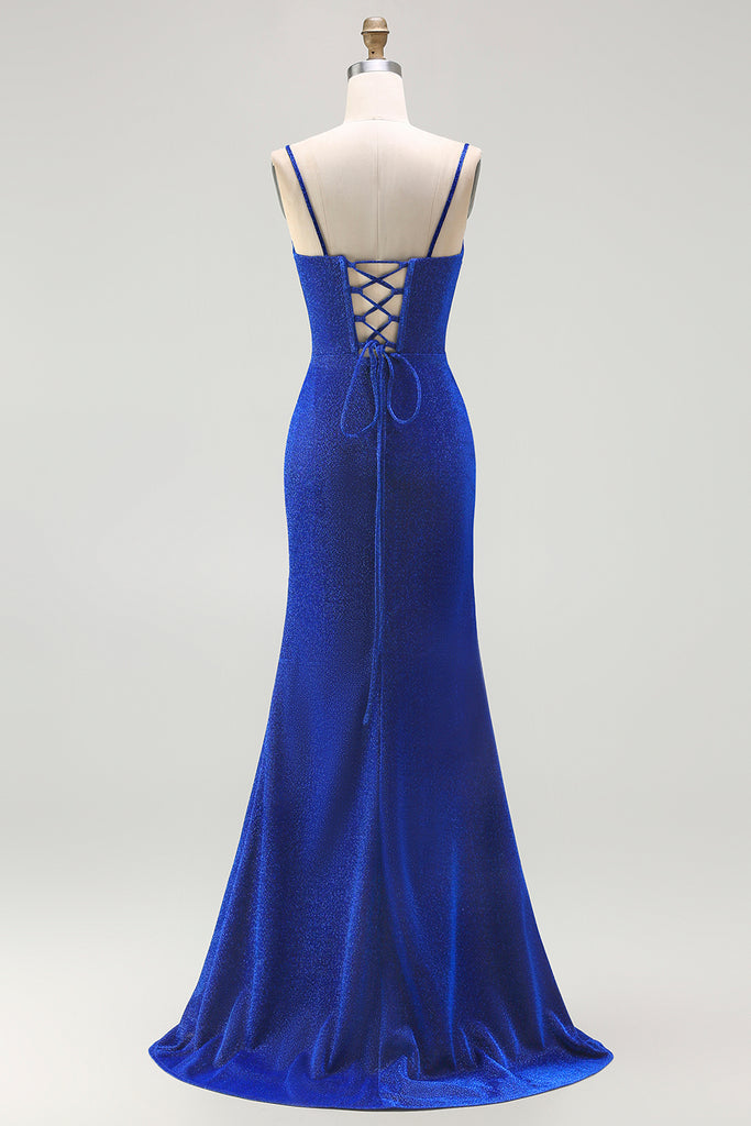 WEDTREND Women Royal Blue Prom Dress Spaghetti Straps Mermaid Ruched ...