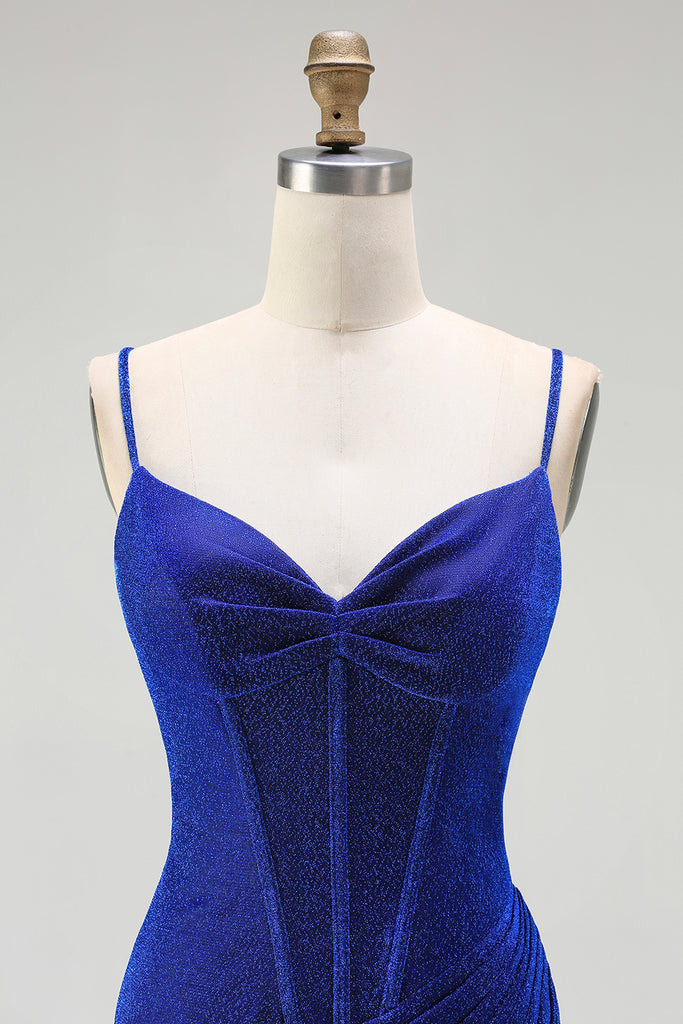 WEDTREND Women Royal Blue Prom Dress Spaghetti Straps Mermaid Ruched ...
