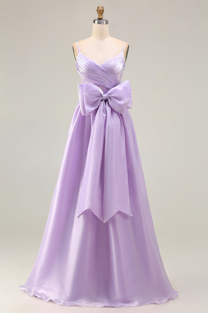 WEDTREND Women Spaghetti Straps Prom Dress Lilac Bowed A Line Satin ...