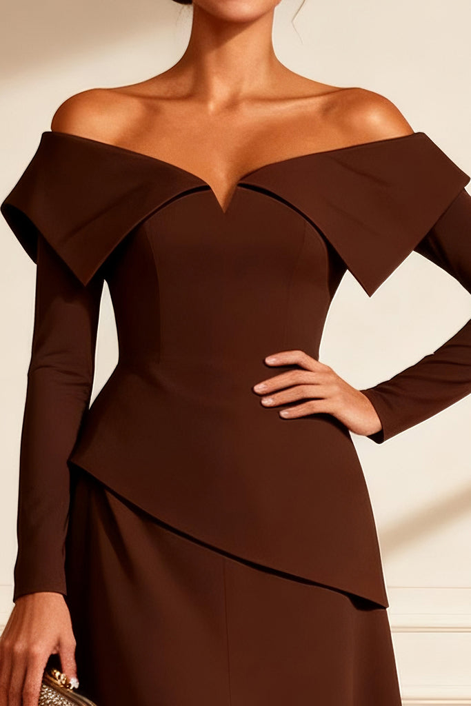 WEDTREND Women Chocolate Off the Shoulder Midi Mother of the Bride ...