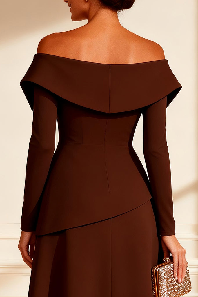 WEDTREND Women Chocolate Off the Shoulder Midi Mother of the Bride ...